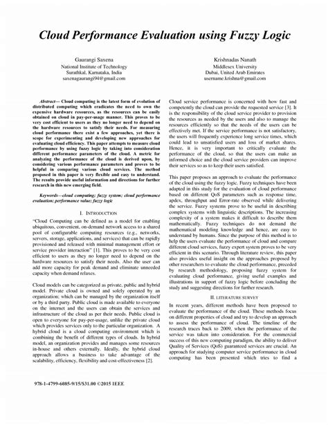 pdf cloud performance evaluation using fuzzy logic