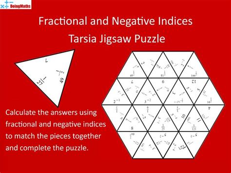 fractional and negative indices tarsia jigsaw puzzle teaching resources