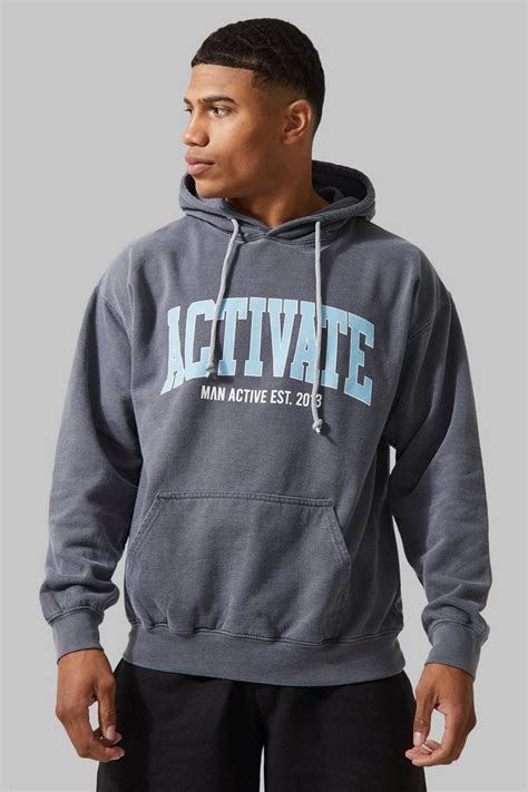 Man Active Overdye Activate Hoodie Boohoo Uk