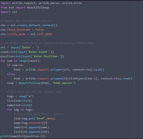 using python to access web data coursera following links in python
