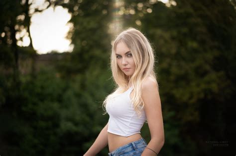 Women Model Blonde Blue Eyes Looking At Viewer White Tops Robert