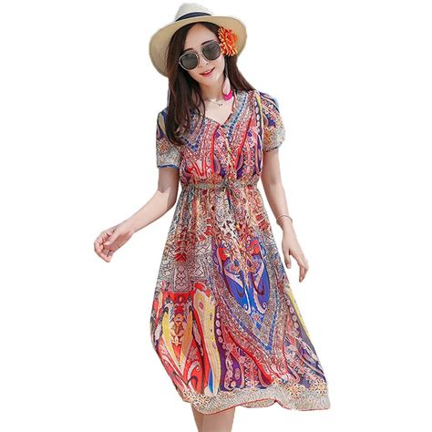 Buy Womens Beach Wear Dress Women Short Sleeves V Neck Floral Print