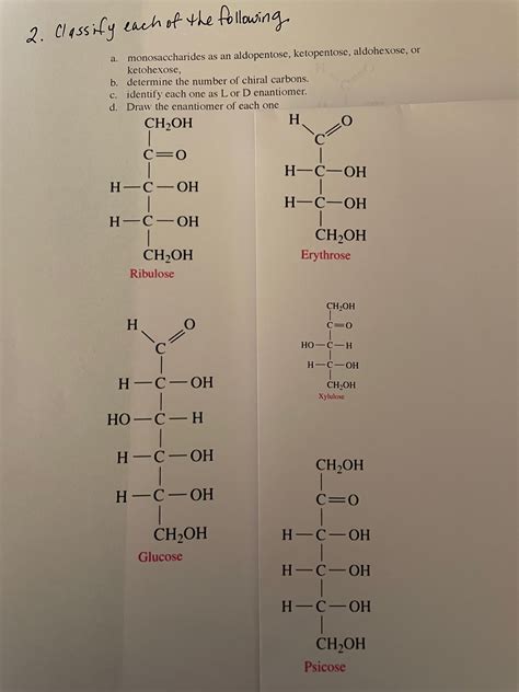 Solved 2 Classify Each Of The Following A Monosaccharides