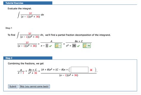 solved tutorial exercise evaluate the integral 37 1 x2 36