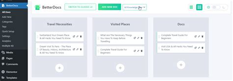 how to manage knowledge base with betterdocs grid view
