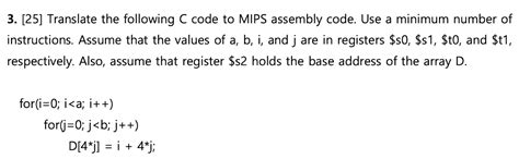 solved 3 [25] translate the following c code to mips
