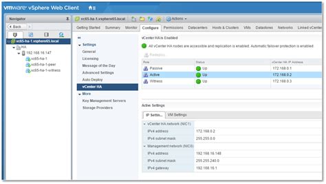 configure vcenter high availability basic
