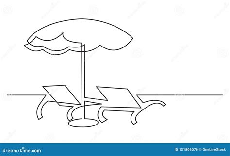 Continuous Line Drawing Of Beach Chairs And Umbrella Stock Vector
