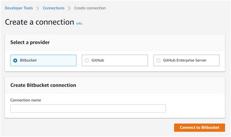 create a connection to bitbucket developer tools console