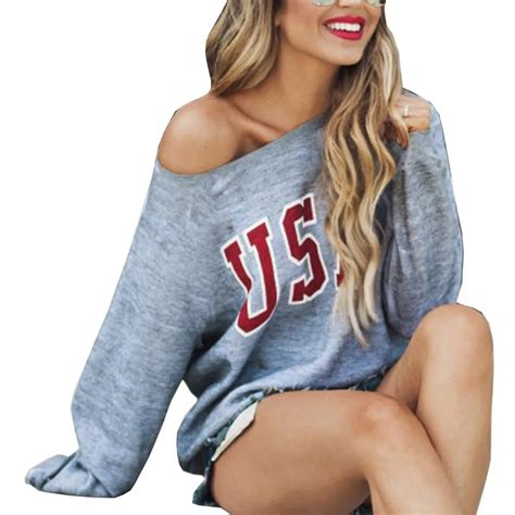 2017 Print Off Shoulder Sexy Hoodies Women 2017 Fall Casual Long Sleeve