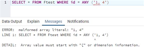 postgresql error malformed array literal