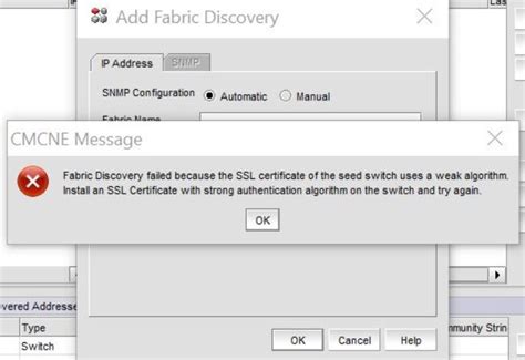 connectrix brocade b series cmcne fabric discovery failed because the