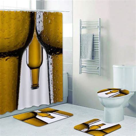 Funky Get Naked Beer Shower Curtain Set Quirky Beer Bottle Art Man