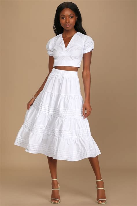 Buy White Pleated Flared Midi Formal Skirts 55 Off