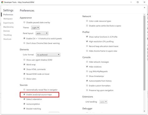 enable chrome source maps setting for debugging source script sing s log