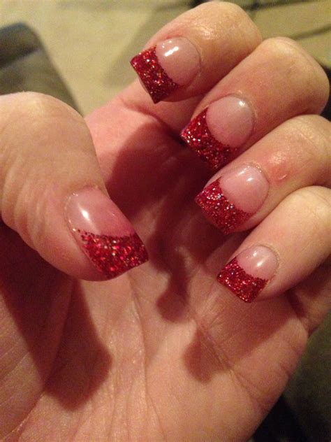 Red Glitter Tips Solar Nails Christmas Red Nails Glitter Glitter Tip