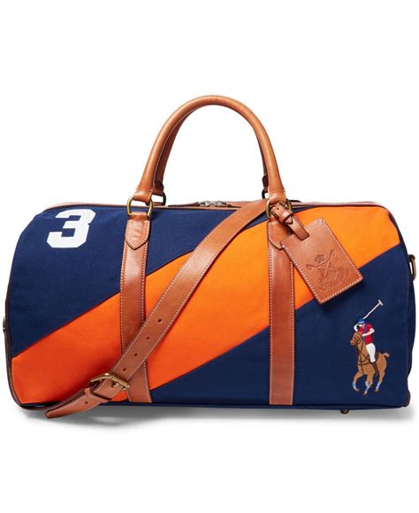 Polo Ralph Lauren Canvas Black Watch Leather Detail Duffel Bag In Navy