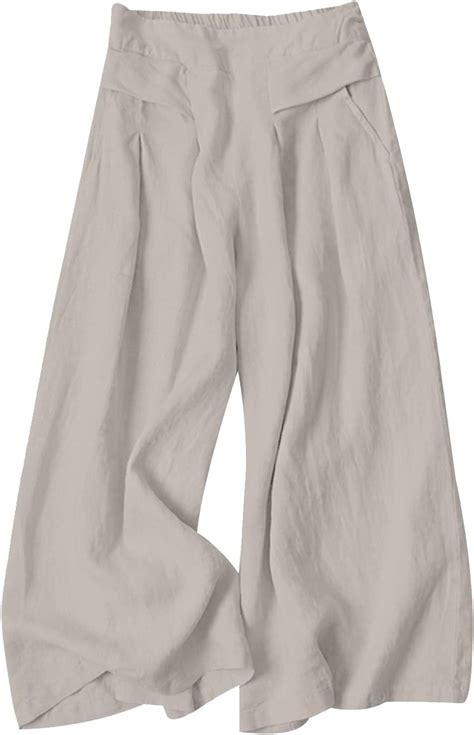 Linyooli Women S Culottes Linen Blend Wide Leg Pants Elastic Waist