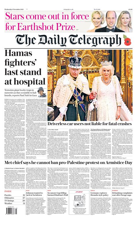 Daily Telegraph Front Page 8th Of November 2023 Tomorrows Papers Today