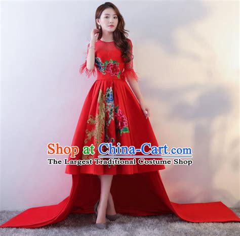 Chinese Traditional Red Cheongsam Elegant Embroidered Qipao Dress
