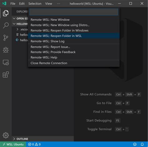 remote wsl reopen folder in wsl not available in command palette if