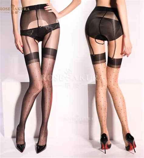 Fashion Pantyhose Open Crotch With Garter Belts Polka Dots Stockings