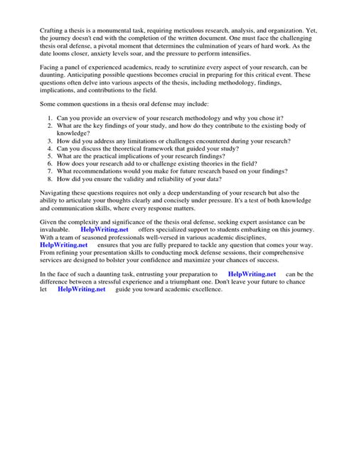 Possible Questions In Thesis Oral Defense Pdf Thesis Methodology