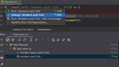 run tests webstorm