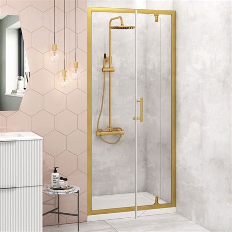 Venice 1000mm Brushed Brass Pivot Shower Door 6mm Glass Royal Bathrooms
