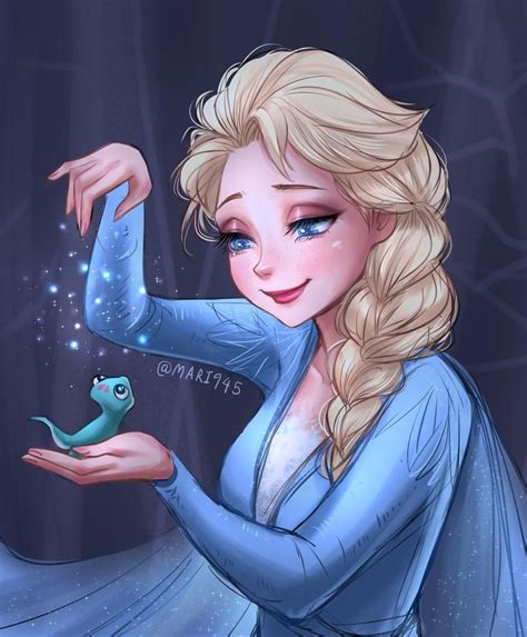 Elsa With Bruni Frozen 2 By Mari945 Disney Princess Drawings