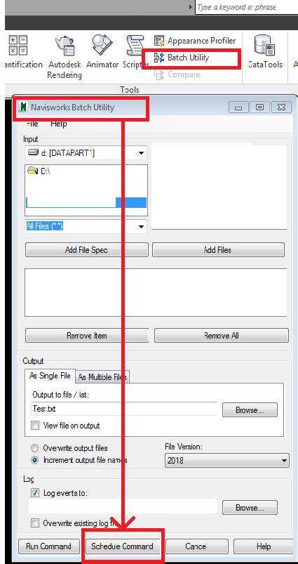 schedule command does not work in navisworks batch utility in windows