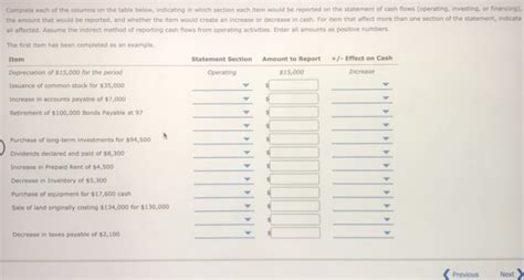 solved complete each of the columns on the table below i