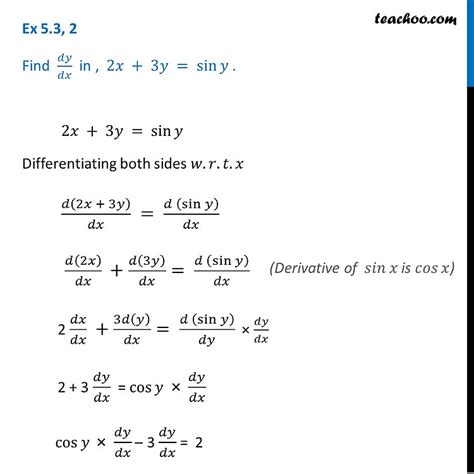 Ex 5 3 2 Find Dy Dx In 2x 3y Sin Y Class 12 Ncert