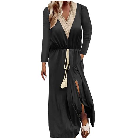 Bbmhfw Womens Long Short Sleeve V Neck Wrap Waist Maxi Dress 2024