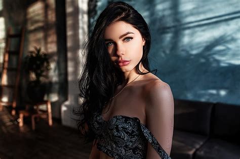 Hd Wallpaper Women Model Black Hair Long Hair Looking At Viewer