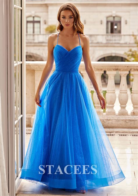 A Line Princess V Neck Sleeveless Floor Length Tulle Prom Dress With