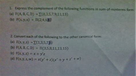 solved express the complement of the following functions in