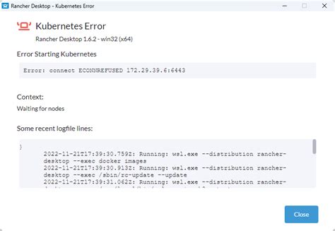 error starting kubernetes error read econnreset bytemeta