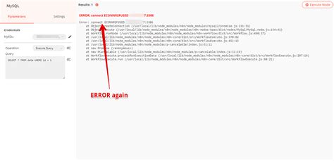 need help mysql node error getaddrinfo enotfound questions n8n