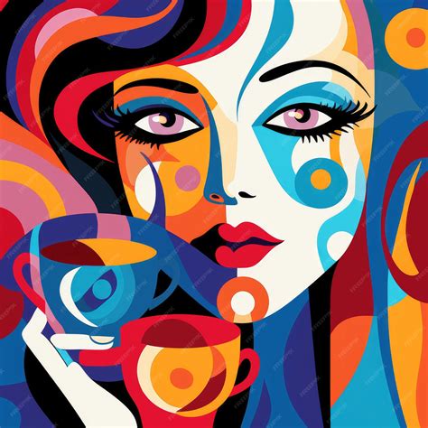 Premium Photo Woman With A Cup Of Coffee In Bright Pop Art Style
