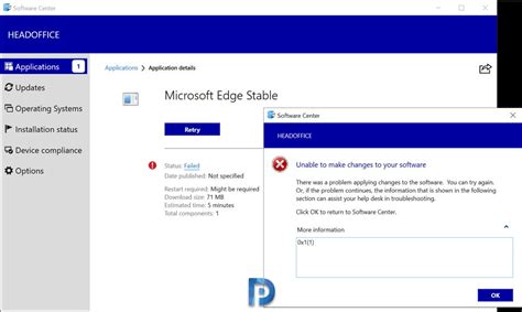 microsoft edge deployment error unmatched exit code 1