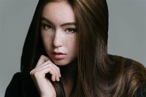 Freckles Asian Face Women Hazel Eyes Brunette Model Hd Wallpaper