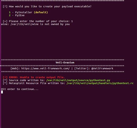 [solved] [ ] error unable to create output file · issue 296 · veil