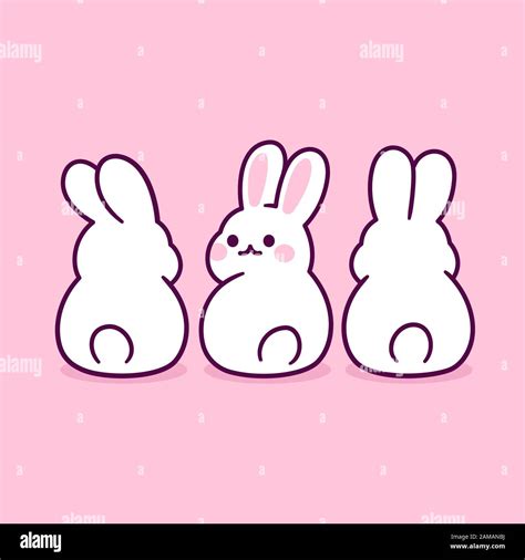 Coquetas Conejos Blancos De Dibujos Animados Sentados Desde La Vista