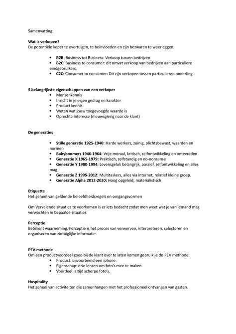 Samenvatting Cvk Hfst 1 2 3 En 4 Samenvatting Wat Is Verkopen De