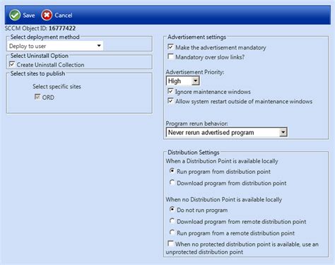 sccm deployment dialog box