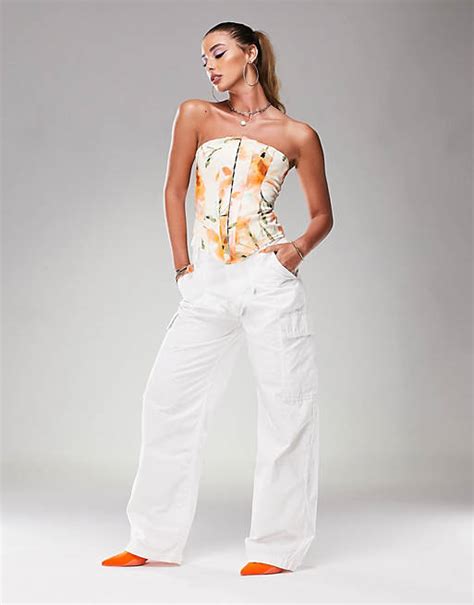 Asos Design Oversized Cargo Pants In Ecru Asos