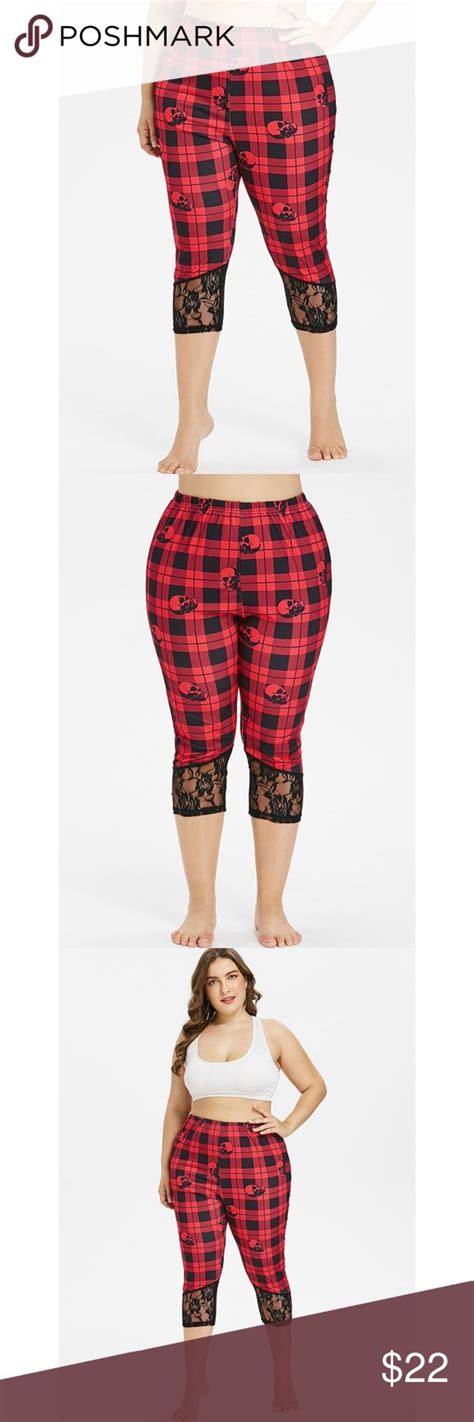 ♠ Plus Size Goth Punk Plaid Skull Capri Leggings ♠ Plus Size Goth