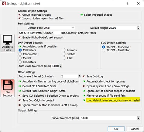 settings load default layer settings on new or restart not working