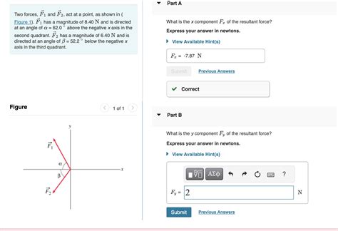 Solved Two Forces F1 And F2 Act At A Point As Shown In